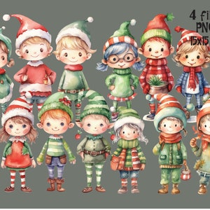 Santa's Elves Clipart PNG Watercolor Winter Christmas Clip Art ...