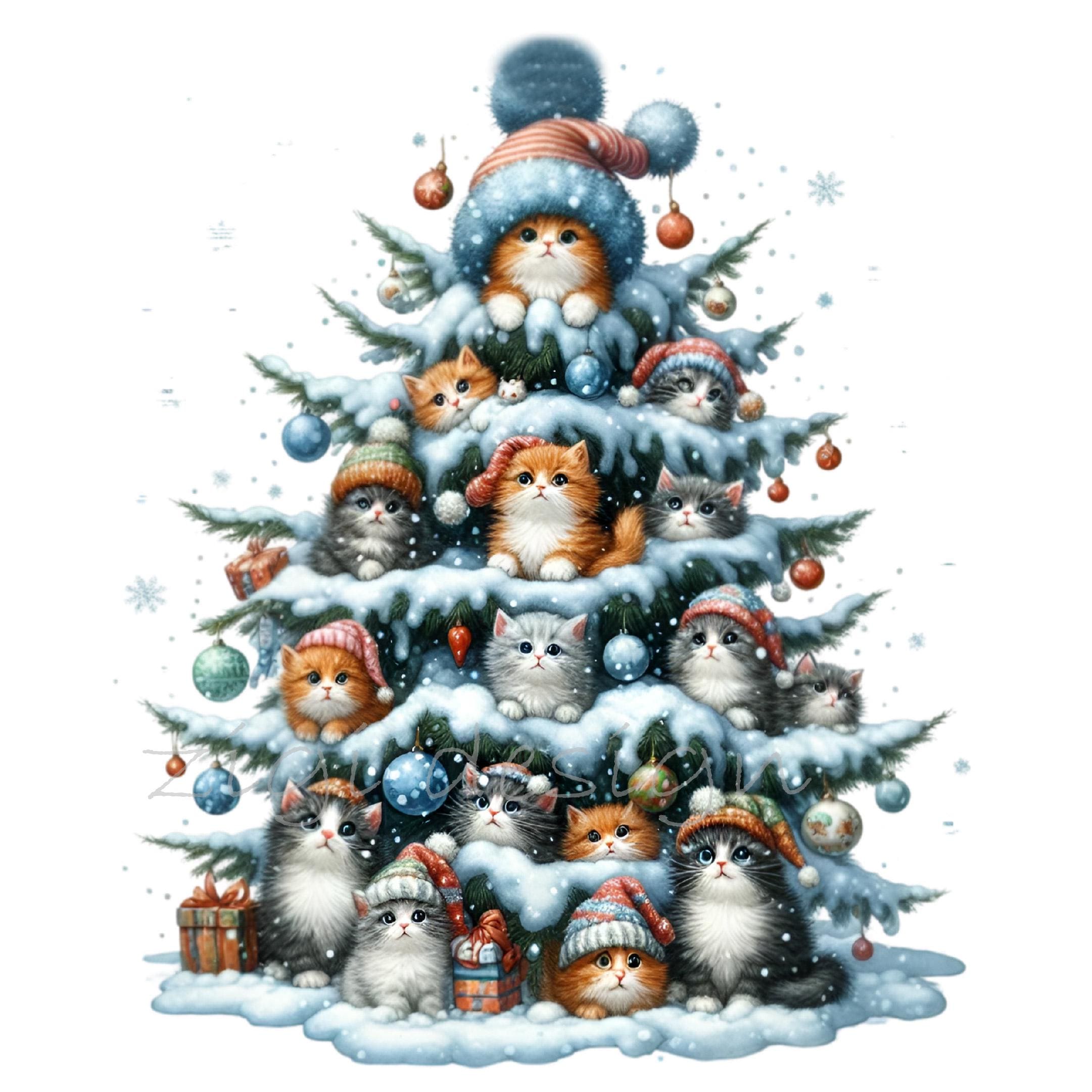 12 Christmas Kittens PNG Clipart, Cute Cats in Winter Hats Digital Art ...