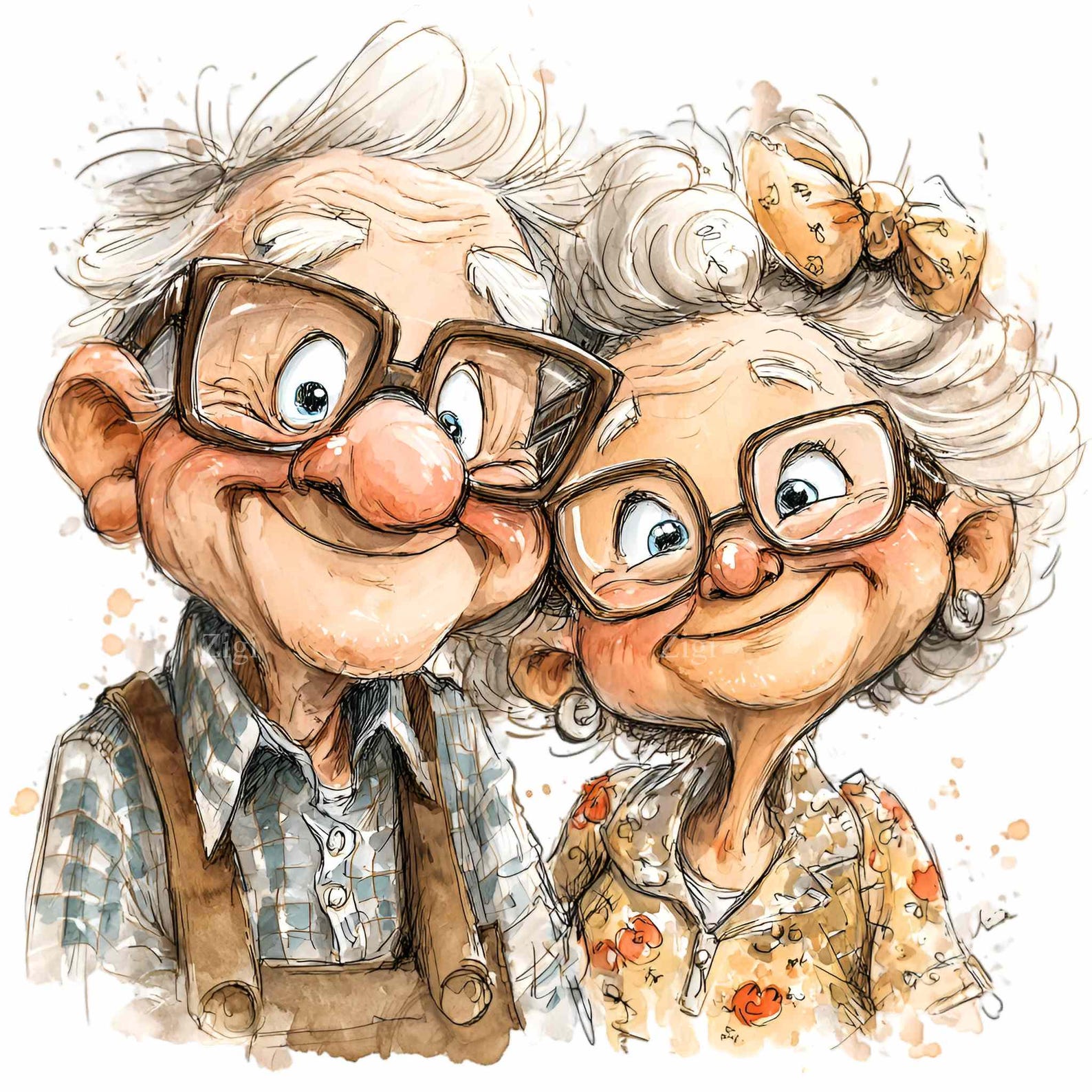 10 PNG Cute Elderly Couple Clipart – Grandpa & Grandma PNG – Whimsical ...
