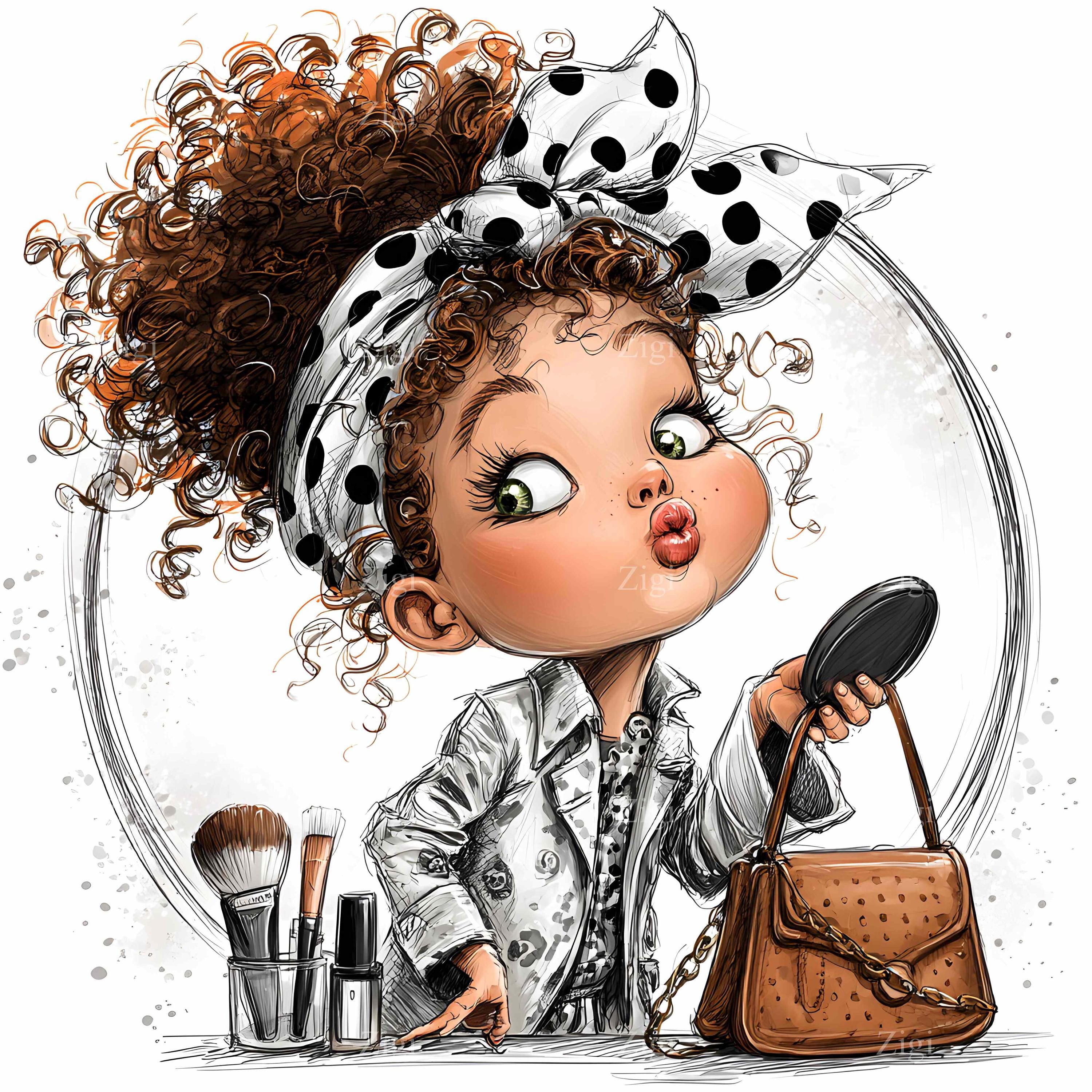 27 JPEG Makeup Girl Clipart – Cute Cartoon JPG – Fun Mirror Scene for ...