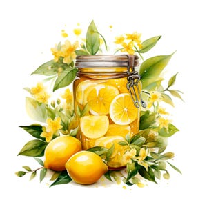 16 Lemon Jar Clipart PNG, Tuscan Village in Honey Jar Art, Citrus ...