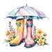 Rain Boots Clipart Bundle, 20 PNG Watercolor Umbrella Rubber Boots ...