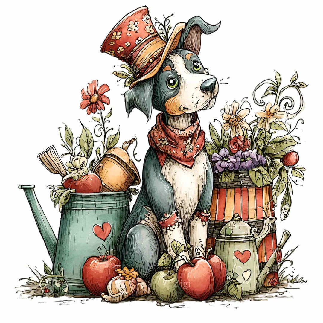 15 PNG Harvest Dog – Cute Farm Dog Clipart for Fall Crafts, Garden ...