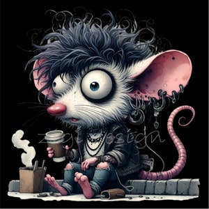 Gothic Mouse With Coffee Clipart, 12 PNG Comics Funny Street Animal ...