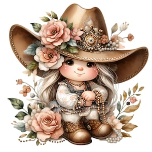 Western Elf PNG Clipart 10 Adorable Elf Girl in Floral Cowboy Hat ...