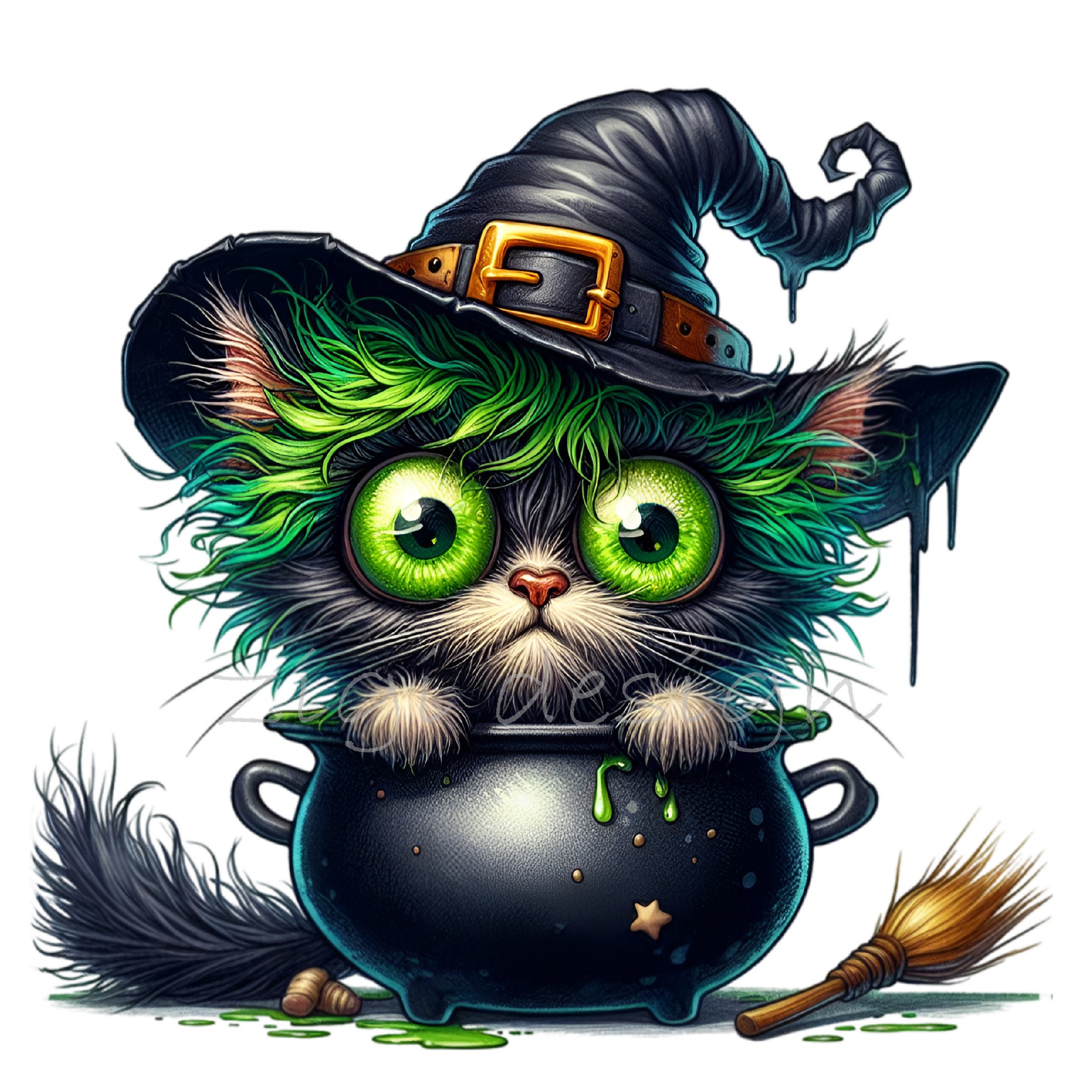 10 Halloween Cat PNG Clipart – Cute Fluffy Cat in Witch Hat With ...
