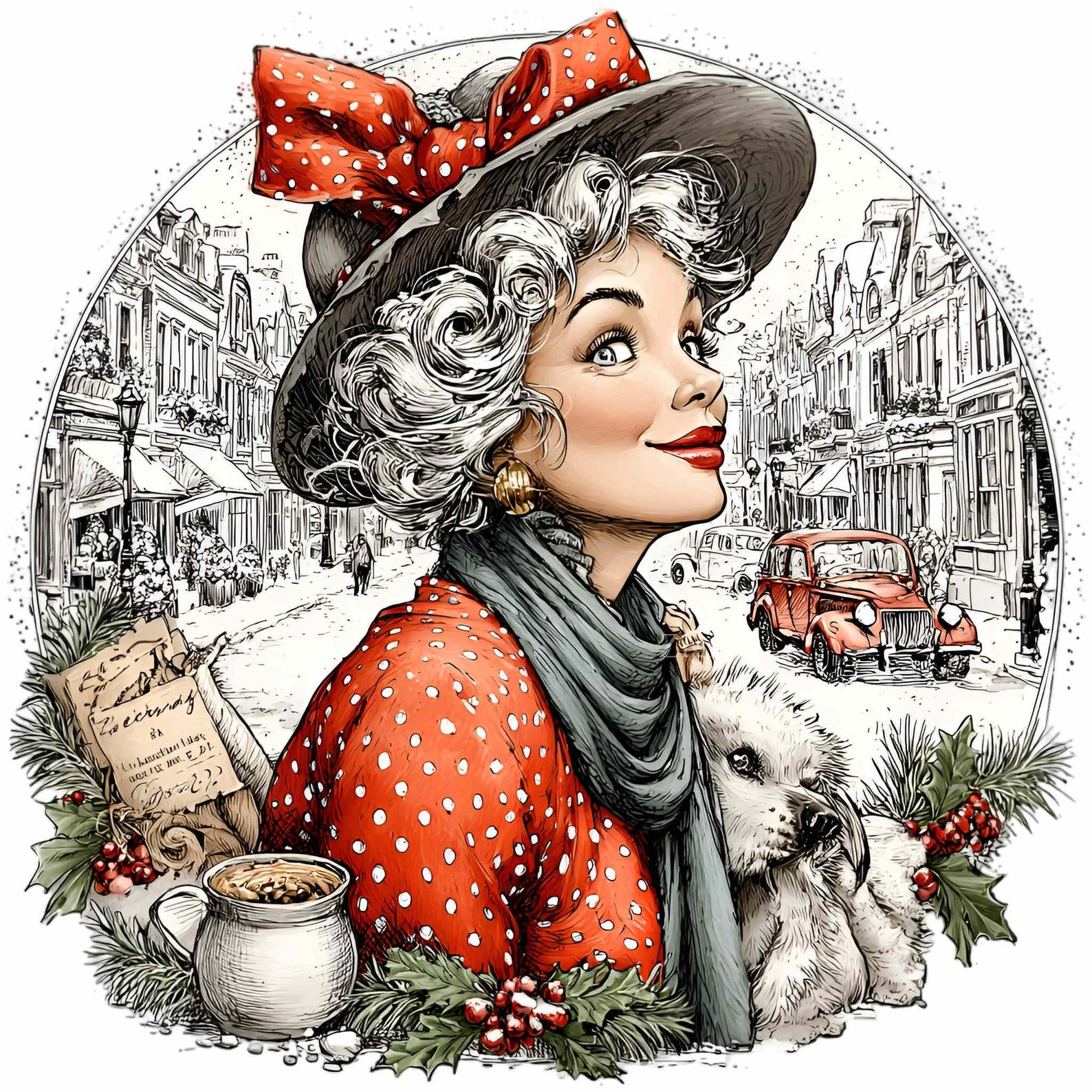 10 PNG Retro Christmas Lady Clipart – Vintage Holiday (digital Download ...