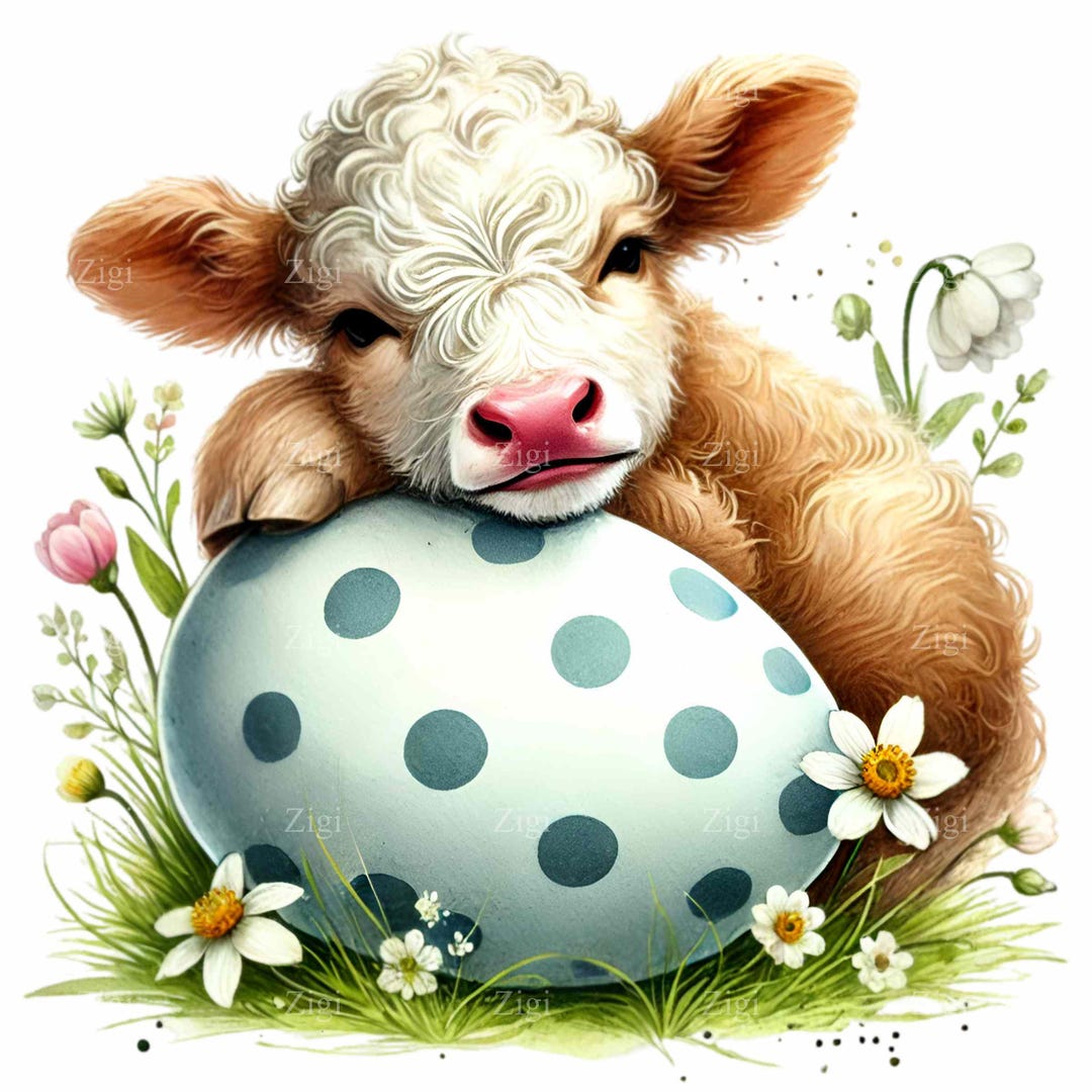10 Calf PNG With Polka Dot Egg PNG Clipart – Whimsical Spring and ...