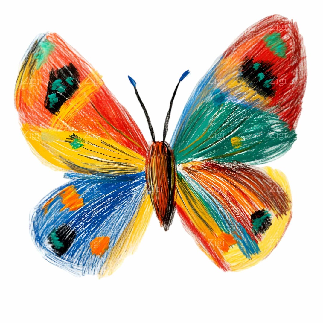 15 Colorful Butterfly PNG Clipart - Hand-drawn Crayon Style ...