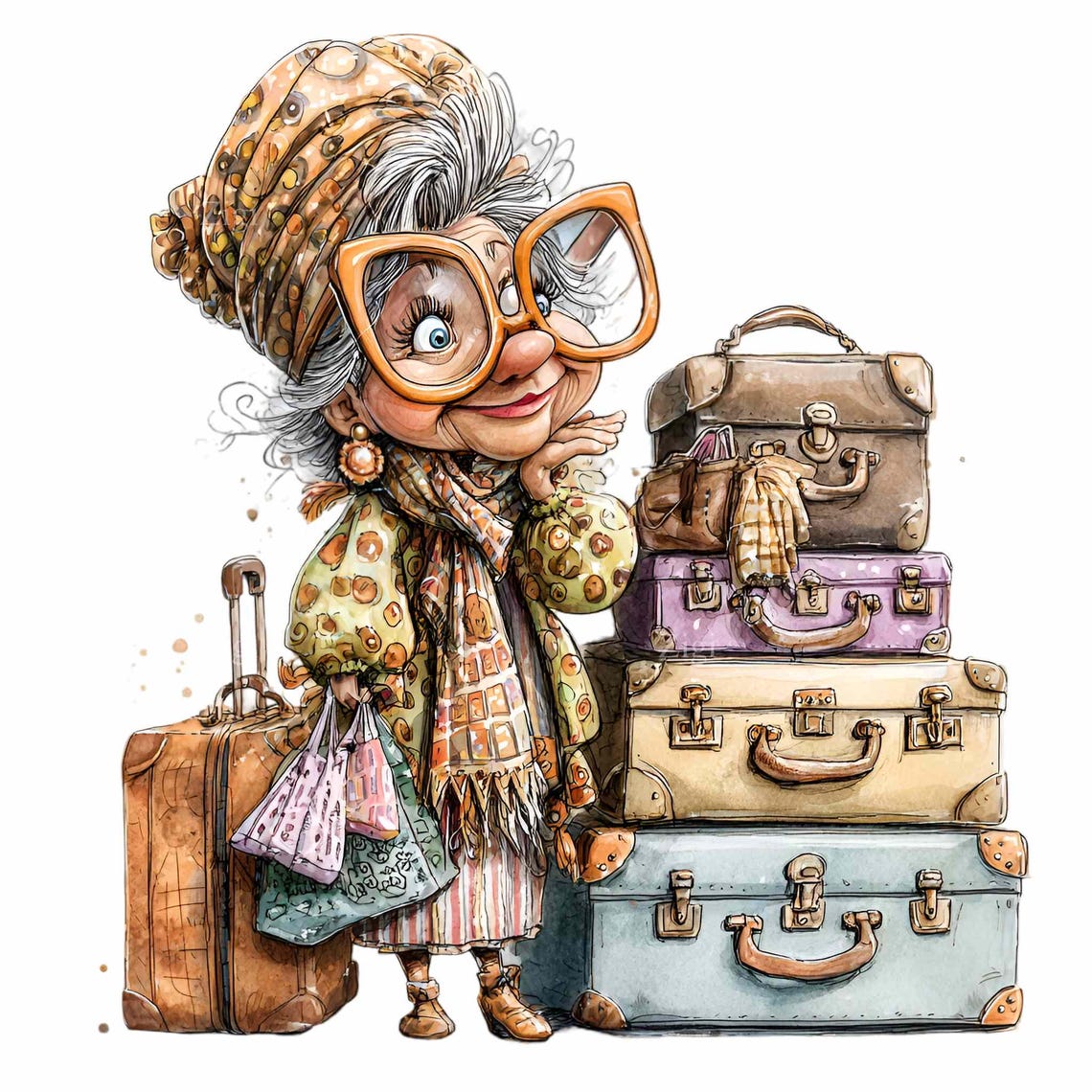 18 PNG Traveling Woman – Funny Grandma With Suitcases PNG Clipart ...