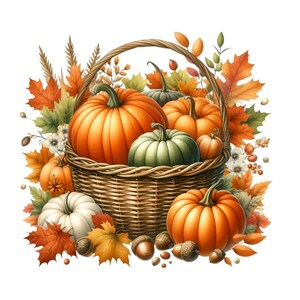 14 Pumpkin Basket PNG Clipart, Autumn Harvest Basket With Fall Leaves ...