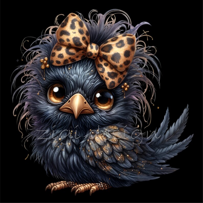 12 PNG Leopard Bow Crow Clipart – Cute Bird PNG With Big Eyes for ...