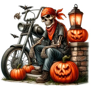 10 Halloween Skeleton Biker PNG, Spooky Motorcycle Skeleton Clipart ...
