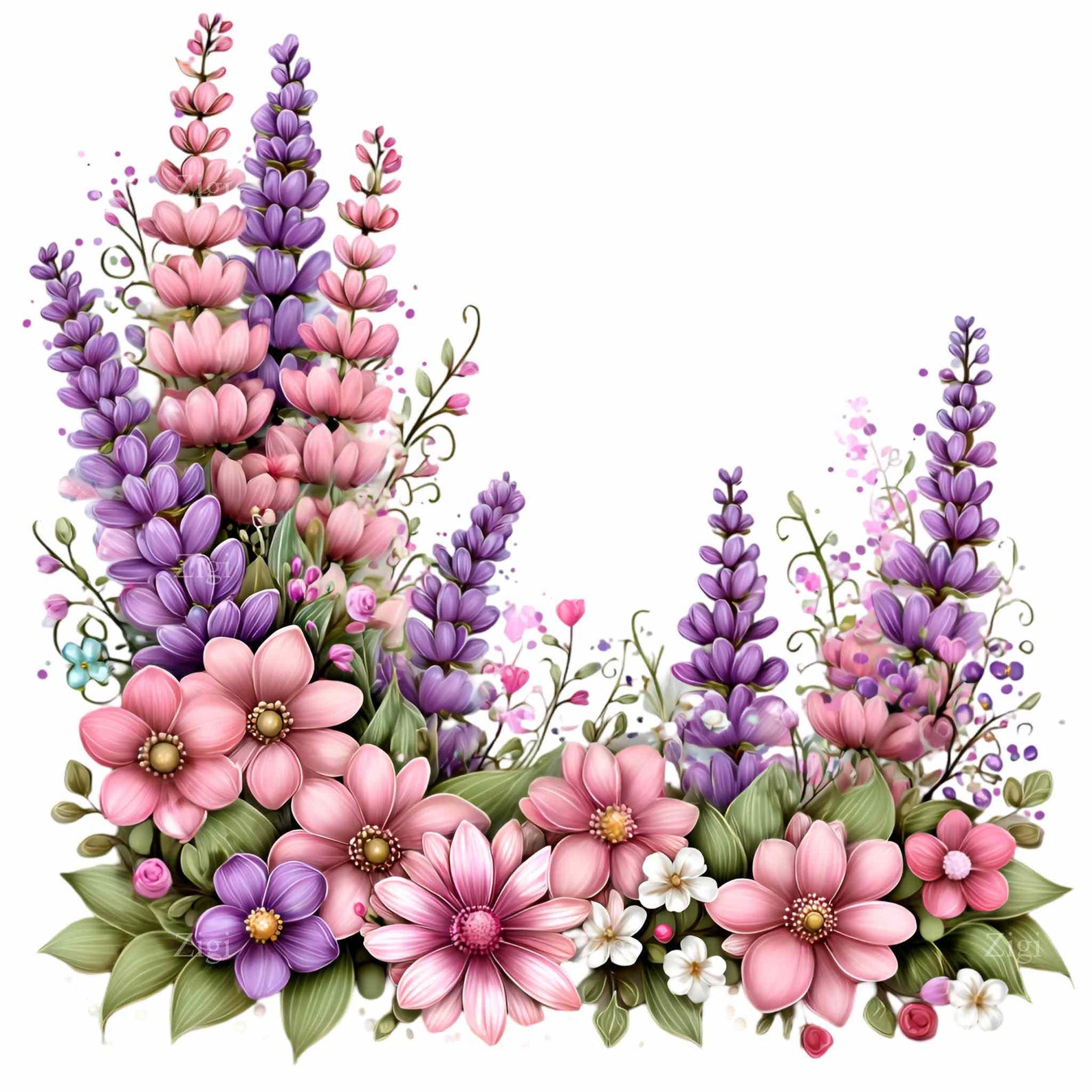16 PNG Floral Corner Clipart – Pink Lavender Flower Border Illustration ...