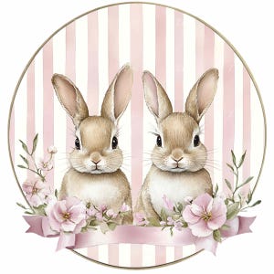 9 Bunny Pair PNG Clipart - Cute Rabbits With Pink Flowers and Striped ...