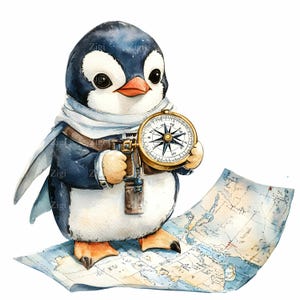 20 JPEG Cute Sailor Penguin Clipart, Nautical Adventure Illustration ...