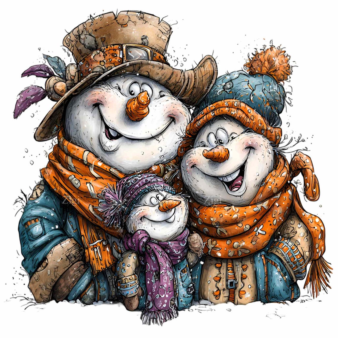 12 PNG Snowman Family Clipart - Happy Winter Snowmen PNG for Christmas ...