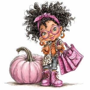 28 JPEG Pumpkin Girl Clipart – Cute Fall Cartoon JPG – Pink Pumpkin ...