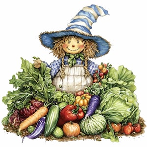 12 PNG Harvest Scarecrow Clipart – Autumn Vegetables PNG – Fall Farm ...