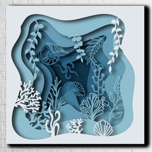 Ocean Shadowbox 3D Paper Cut Layered Template Birthday Diorama ...