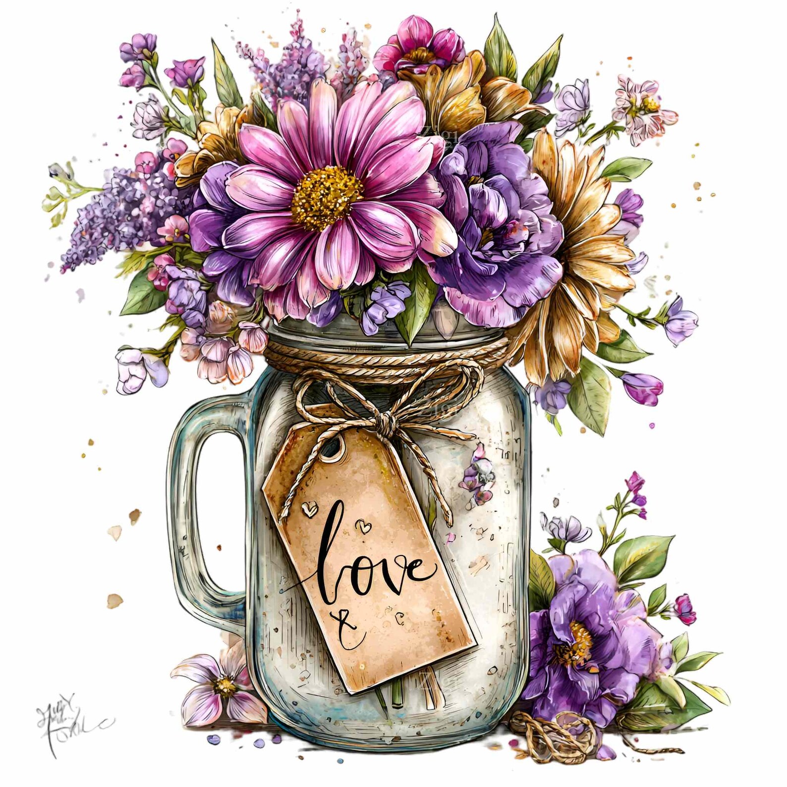16 PNG Wildflower Mason Jar Clipart, Floral Love Sublimation, Rustic ...