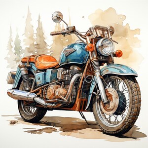 Motorcycle Clipart Digital Papers 23 JPG Watercolor Motorbike Themed ...