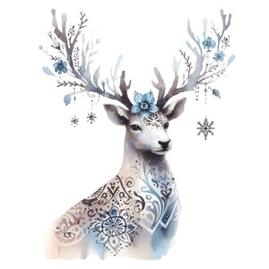 15 PNG Floral Deer PNG Clipart - Elegant Reindeer With Blue Watercolor ...