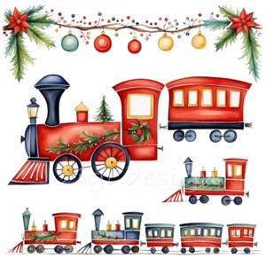 Christmas Train Clipart, 20 Cute Holiday Locomotive PNG, Festive Gift ...