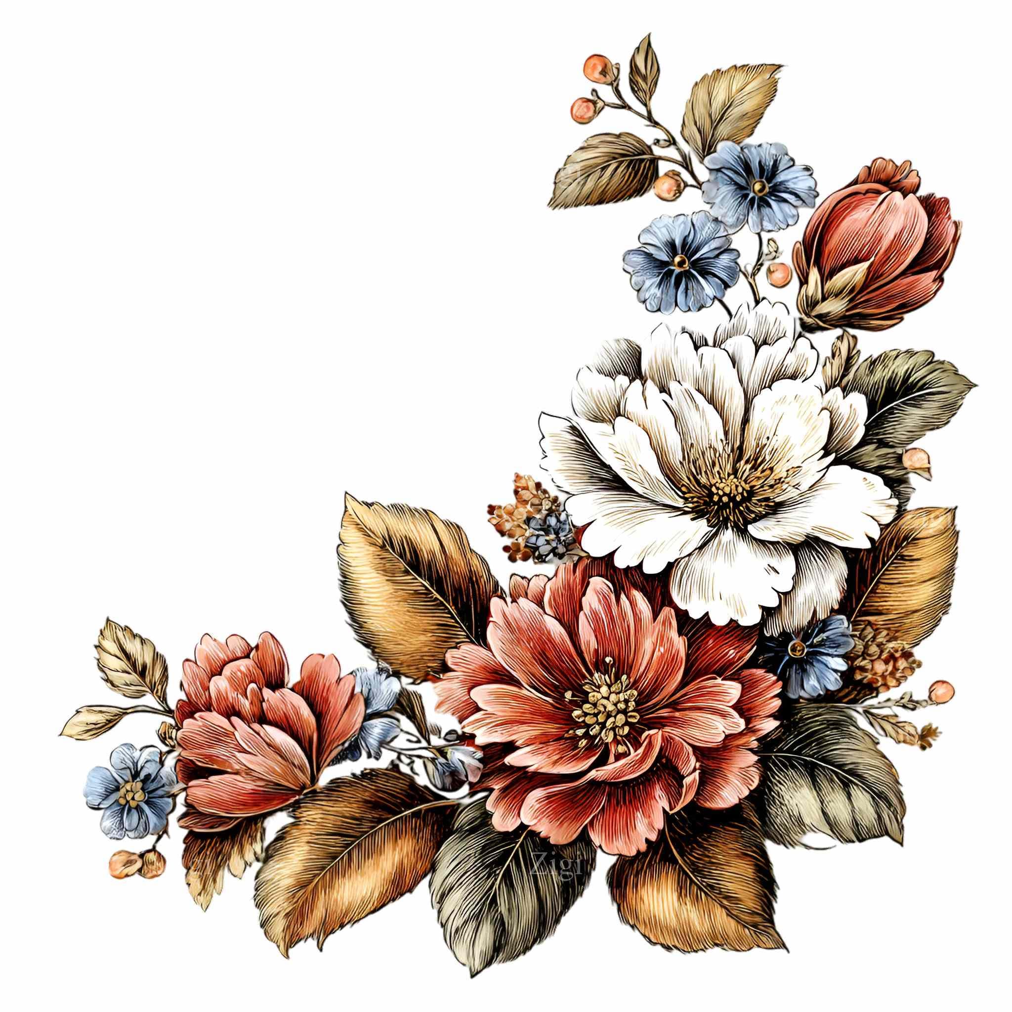 16 PNG Vintage Floral Bouquet Clipart – Watercolor Roses & Leaves ...