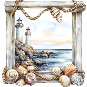 20 JPEG Lighthouse Frame Clipart - Nautical Coastal Scene With ...