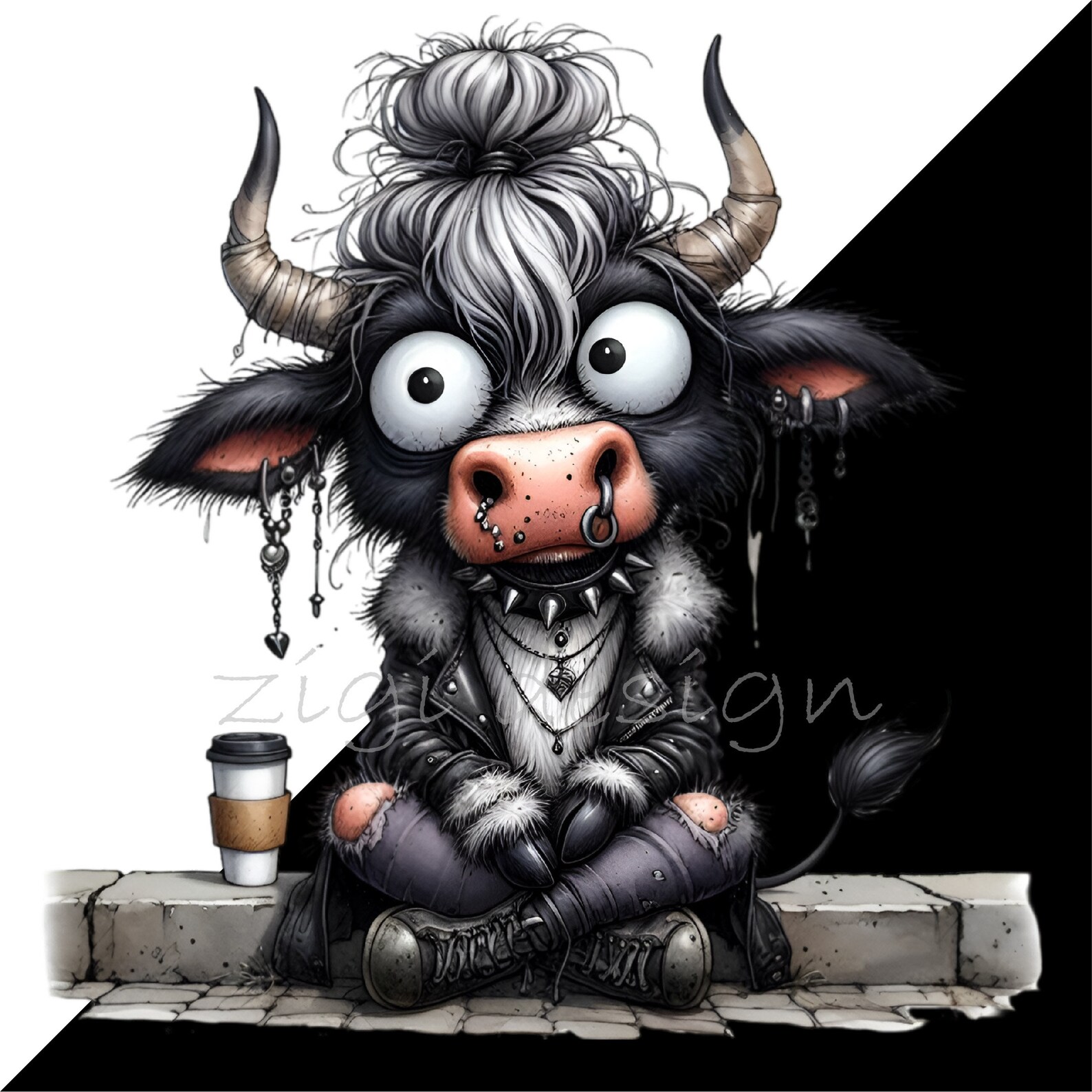 12 PNG Gothic Cow Clipart – Punk Cow PNG – Funny Edgy Animal Art for ...