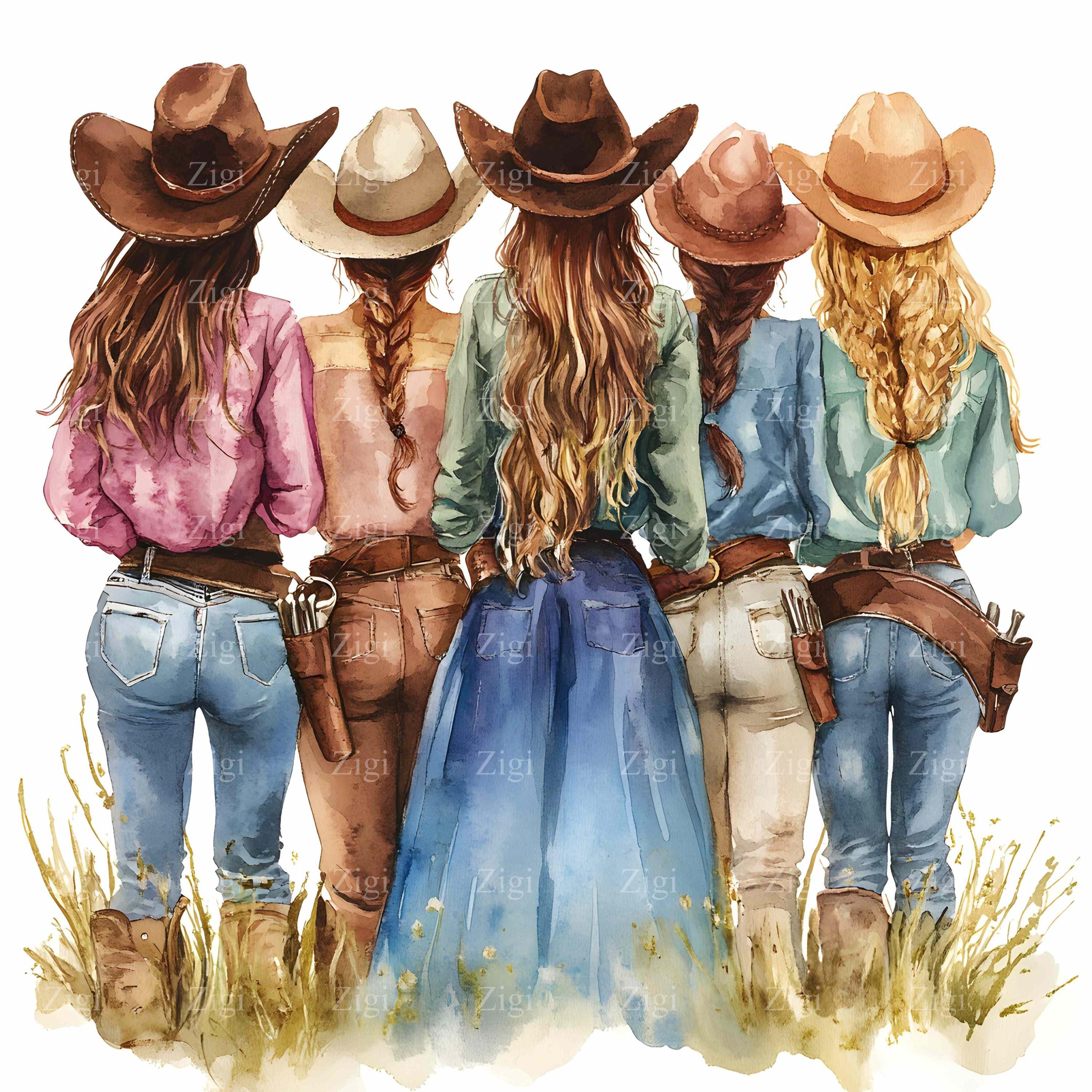 30 JPEG Cowgirl Friends JPG Clipart, Western Women in Jeans, Rodeo ...