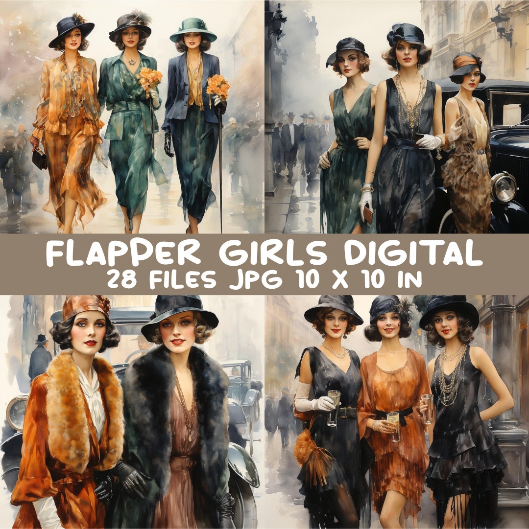 Flapper Girl Digital Paper JPG Junk Journal 1920's Printable DIY Party ...