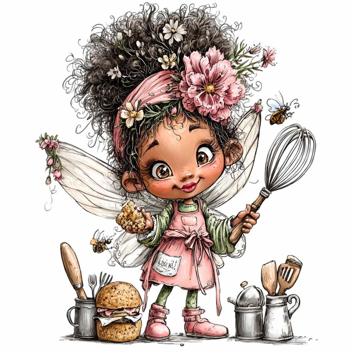 15 PNG Fairy Cooking Girl Clipart – Nursery Floral Illustration - Etsy
