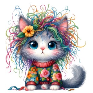 14 PNG Colorful Cat Clipart PNG | Cute Kitten in Floral Outfit ...
