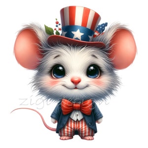 15 Patriotic Mouse PNG Clipart, Cute Mouse in Costume Holding Flag ...