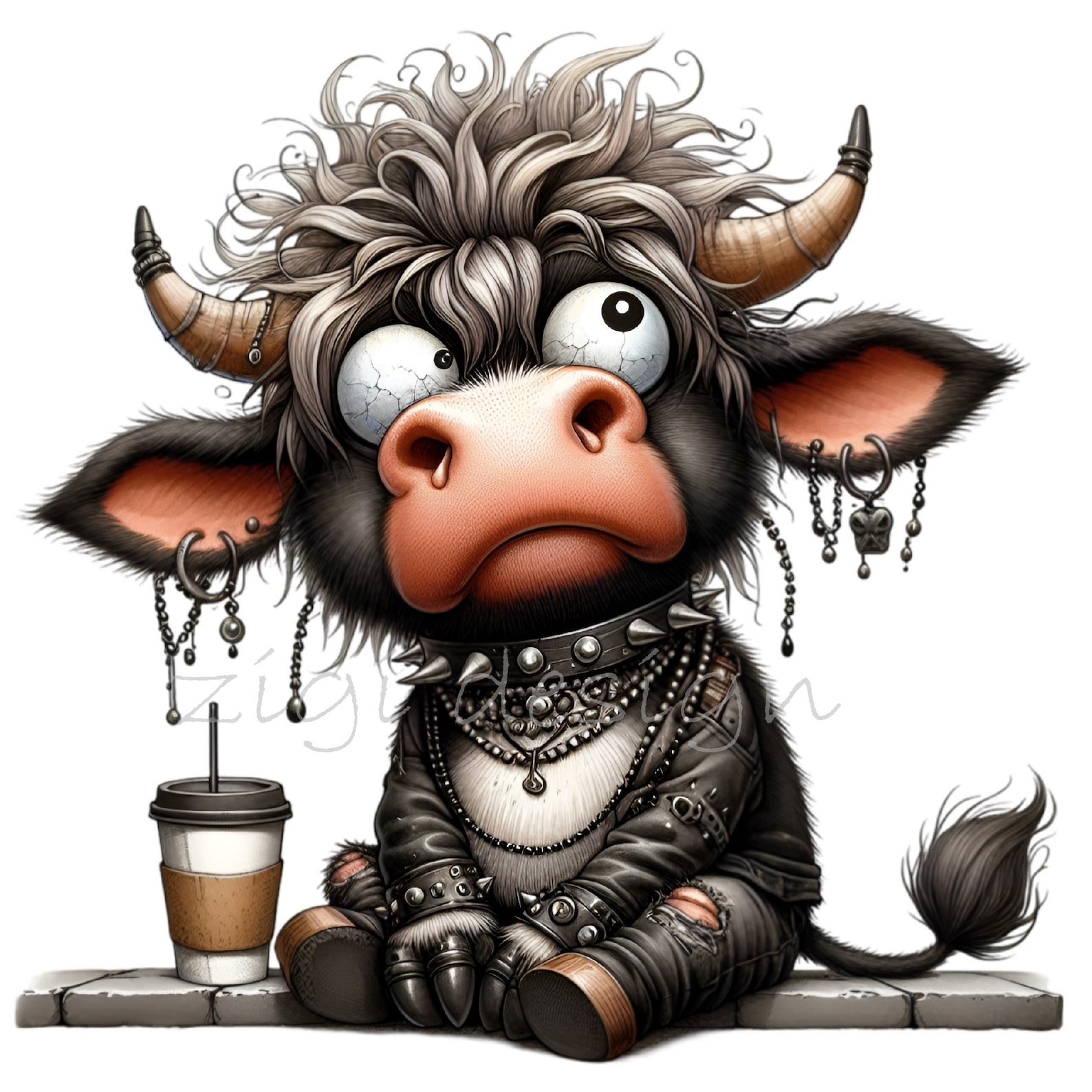 12 PNG Gothic Cow Clipart – Punk Cow PNG – Funny Edgy Animal Art for ...