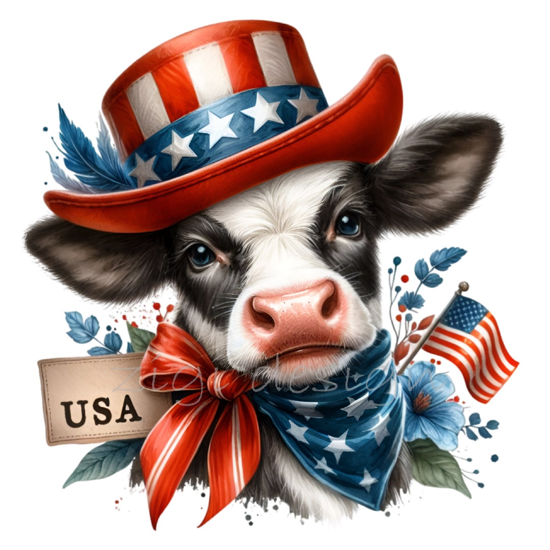 Patriotic Cow PNG Clip Art, 4th of July Clipart, 12 PNG USA American ...