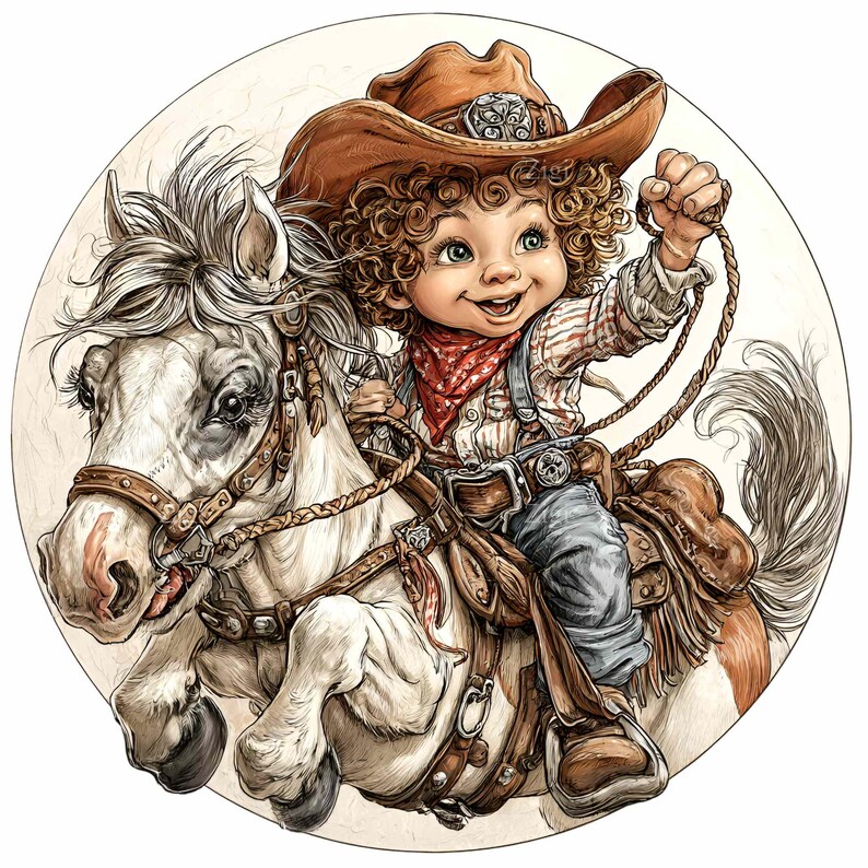 11 PNG Rodeo Kid Clipart – Cowboy Boy on Horse PNG – Western Child Art ...