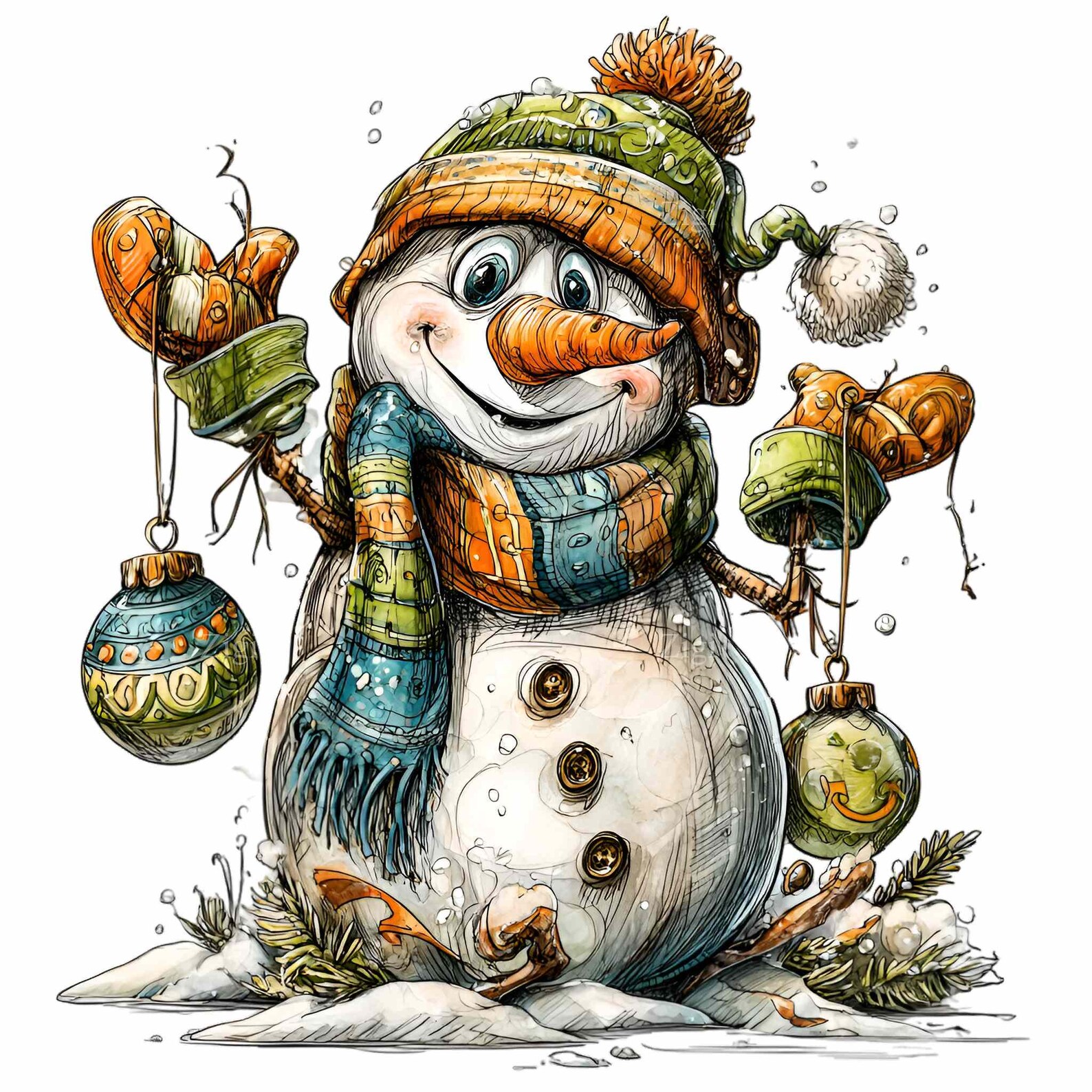 15 PNG Colorful Christmas Snowman Clipart – Festive PNG With Ornaments ...