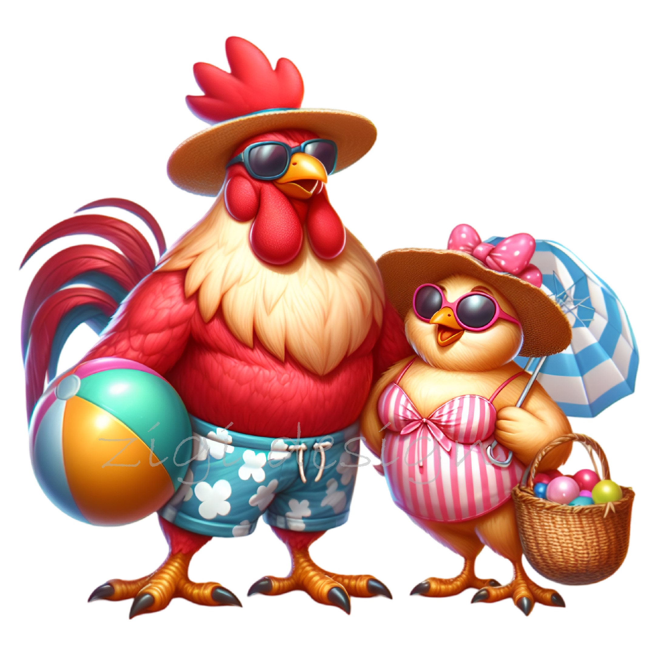10 PNG Summer Chicken Clipart, Tropical Rooster Beach Hen Swimsuit - Etsy