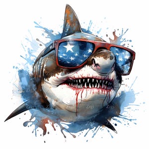 20 JPEG Patriotic Shark With American Flag Bandana and Sunglasses, 4th ...