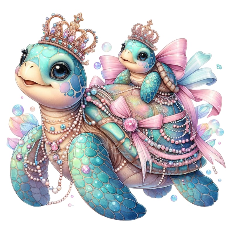 10 PNG Princess Turtle Clipart – Mom and Baby Sea Turtles PNG – Cute ...