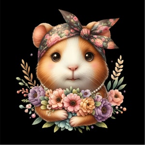 12 PNG Floral Guinea Pig Clipart – Pet Illustration With Bow and ...