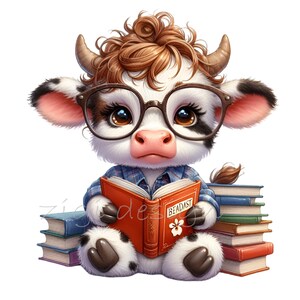 Reading Clip Art, Highland Cow PNG, 15 Cow Clip Art, Library Books ...