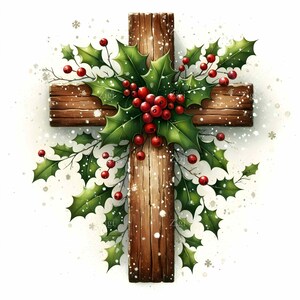 16 JPEG Christmas Cross Clipart – Rustic Holly JPG for Holiday Wall Art ...