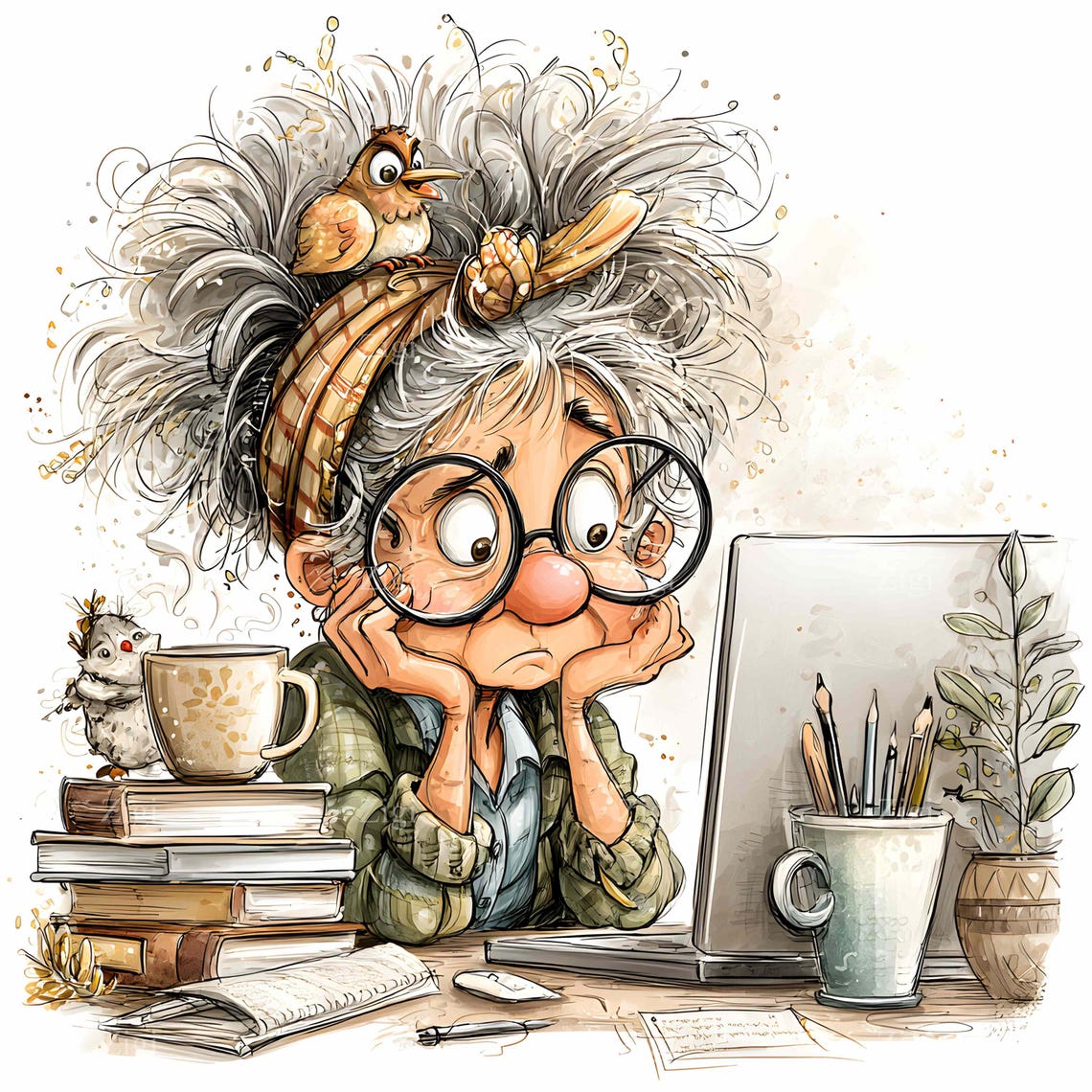 21 JPEG Funny Grandma – Computer Desk JPG Clipart – Whimsical Office ...