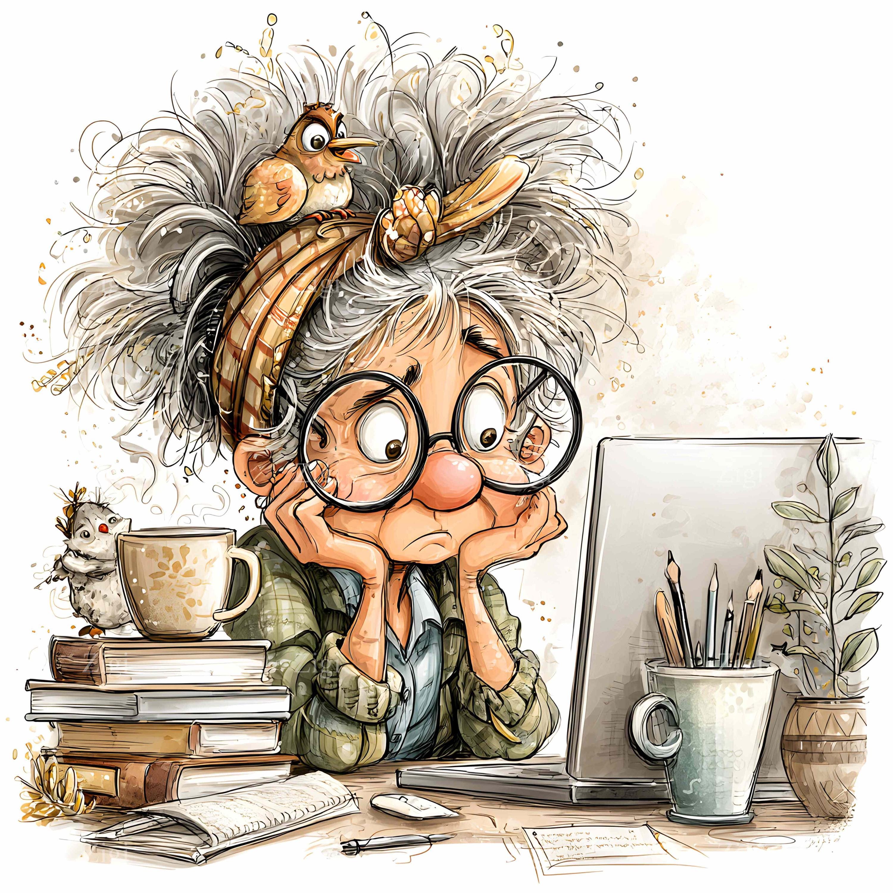 21 JPEG Funny Grandma – Computer Desk JPG Clipart – Whimsical Office ...