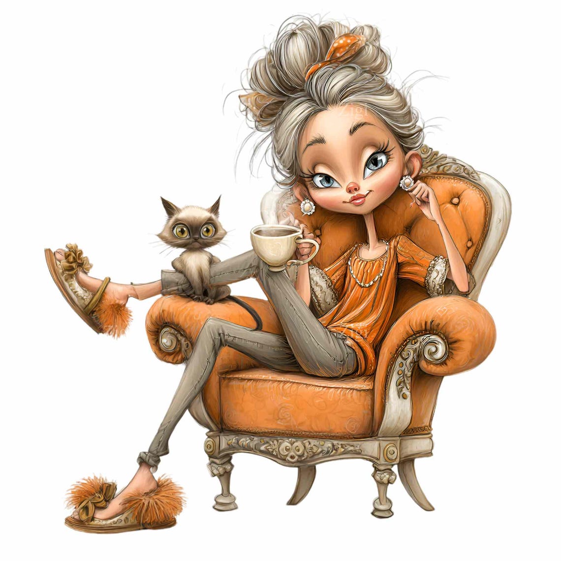 15 PNG Whimsical Lady Clipart - Funny Woman With Cat PNG - Digital ...
