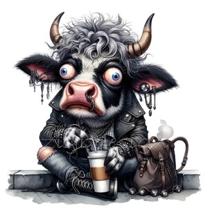 12 PNG Gothic Cow Clipart – Punk Cow PNG – Funny Edgy Animal Art for ...